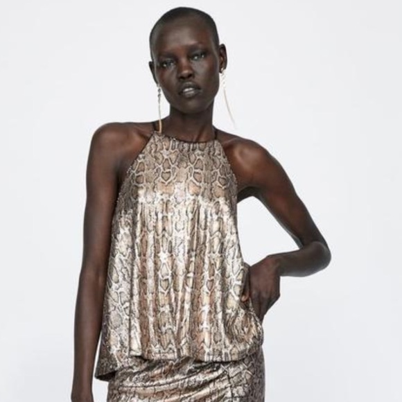 Zara | Tops | Zara Gold Sequin Snake Print Top | Poshmark